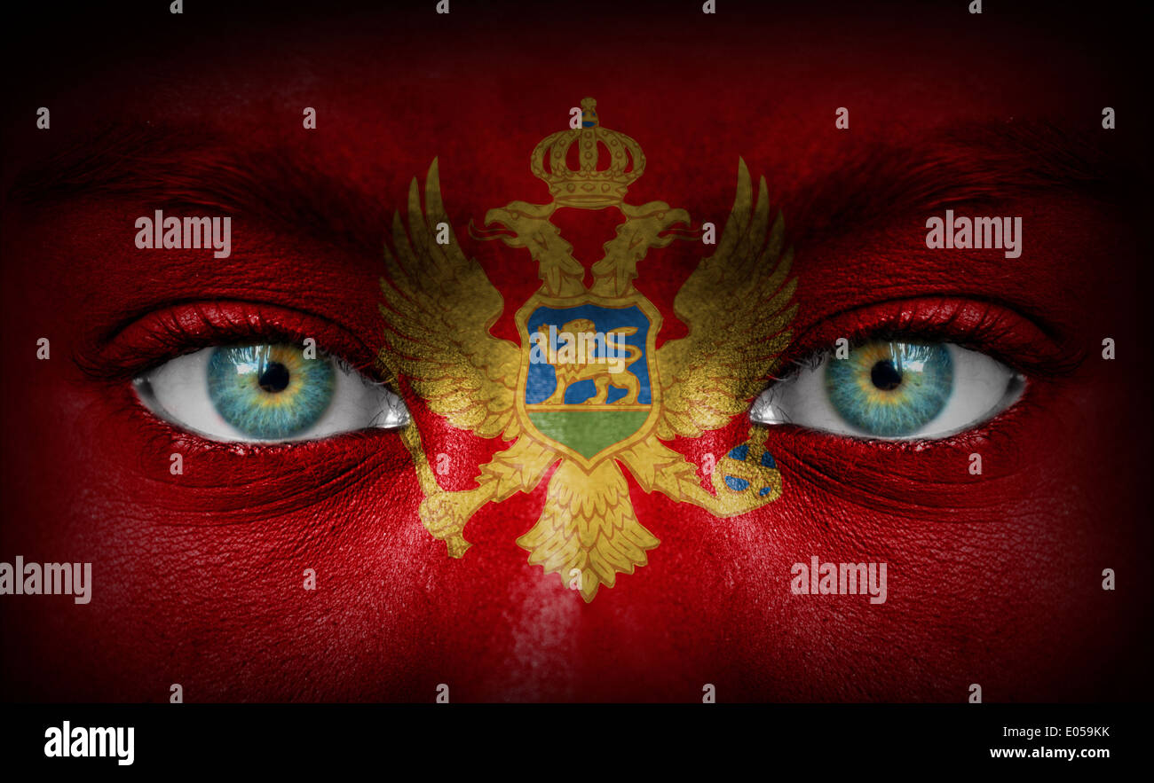 Human face painted with flag of Montenegro Stock Photo - Alamy