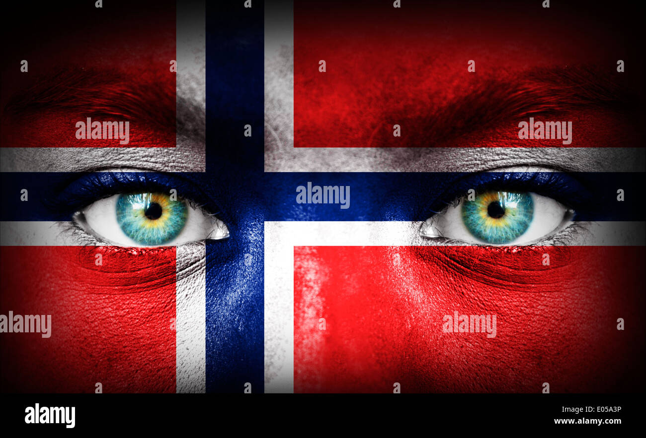 Human face painted with flag of Norway Stock Photo - Alamy