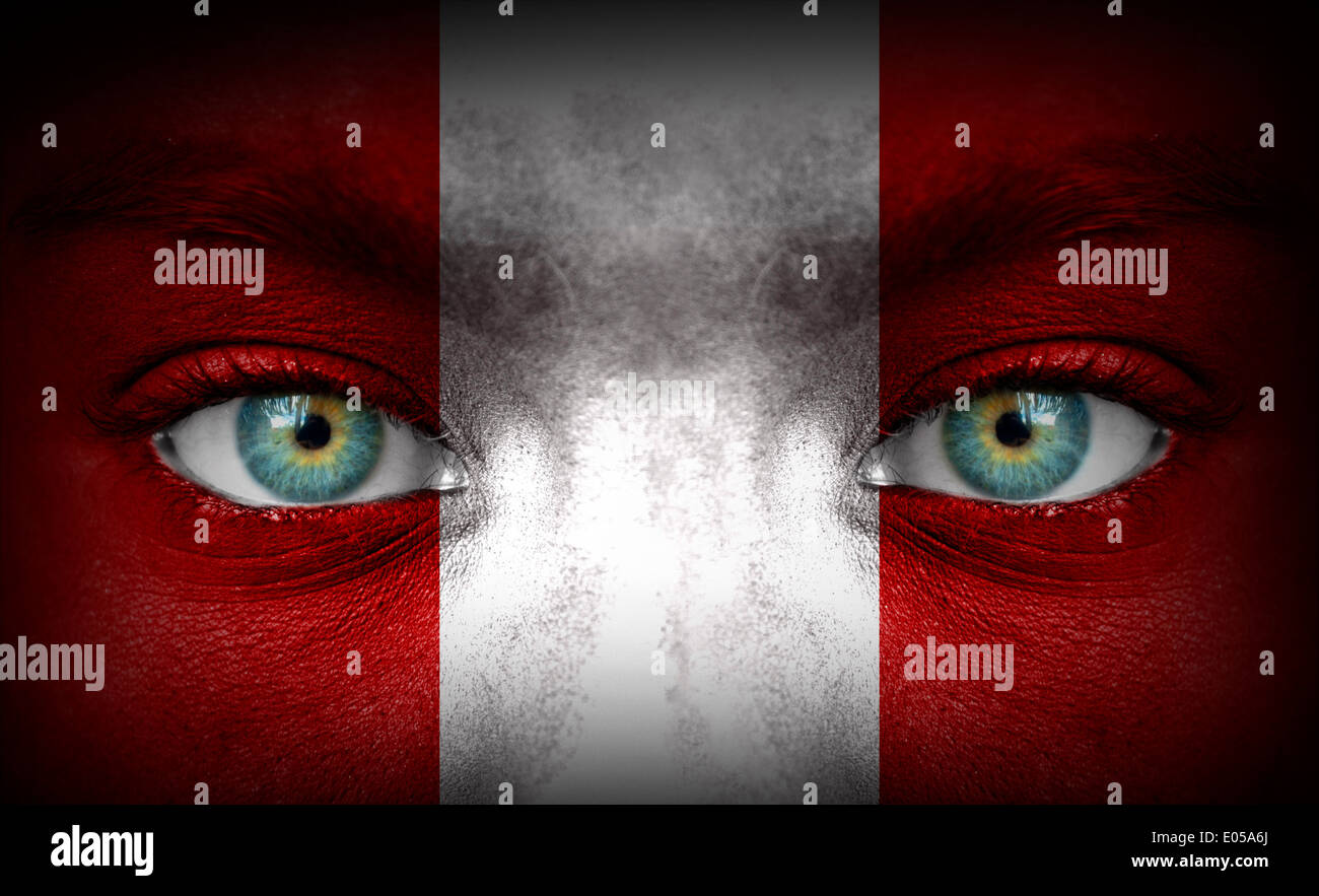 Human face painted with flag of Peru Stock Photo - Alamy