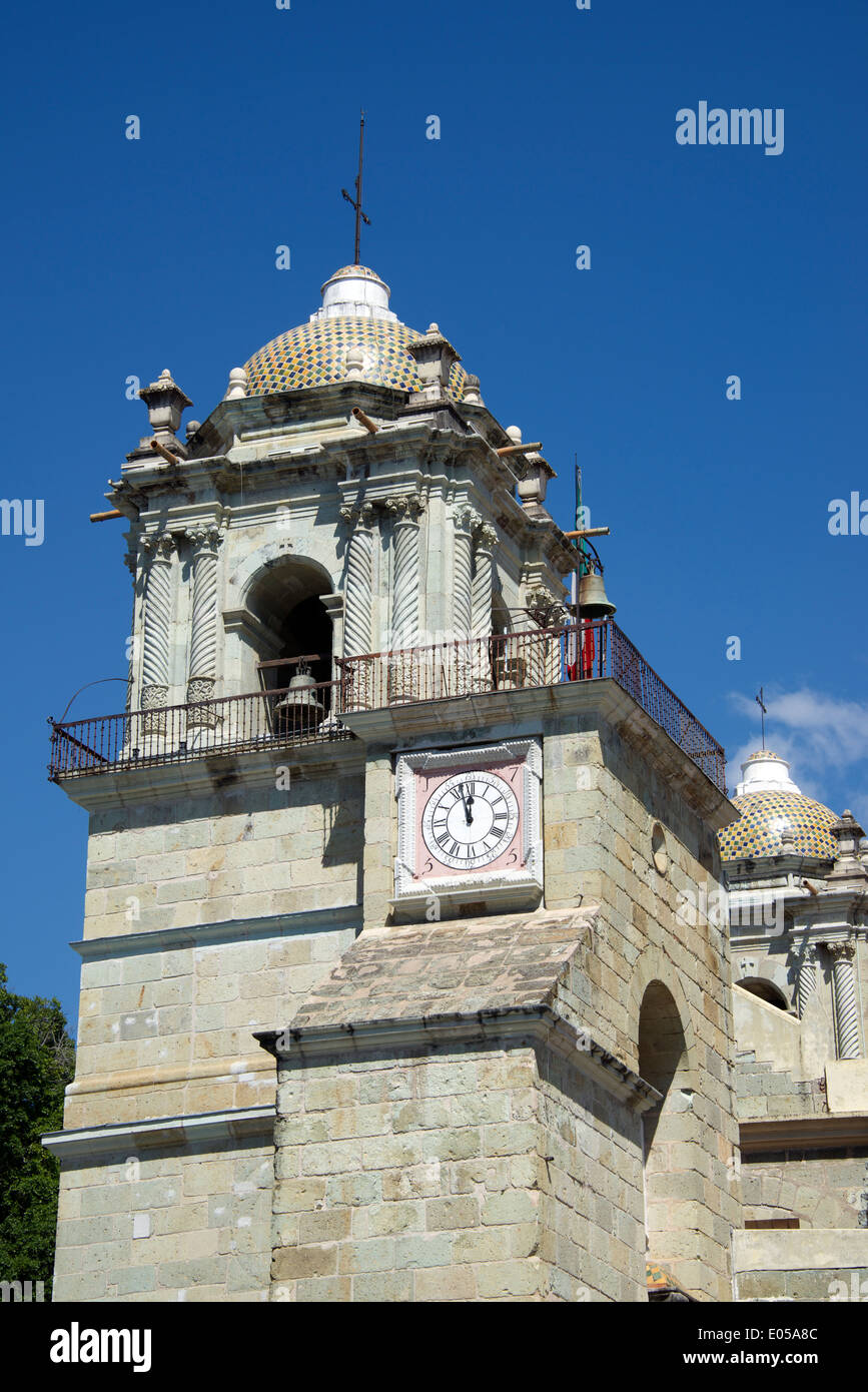 Bell and clock tower Oaxaca Cathedral Zocalo Oaxaca City Mexico Stock ...
