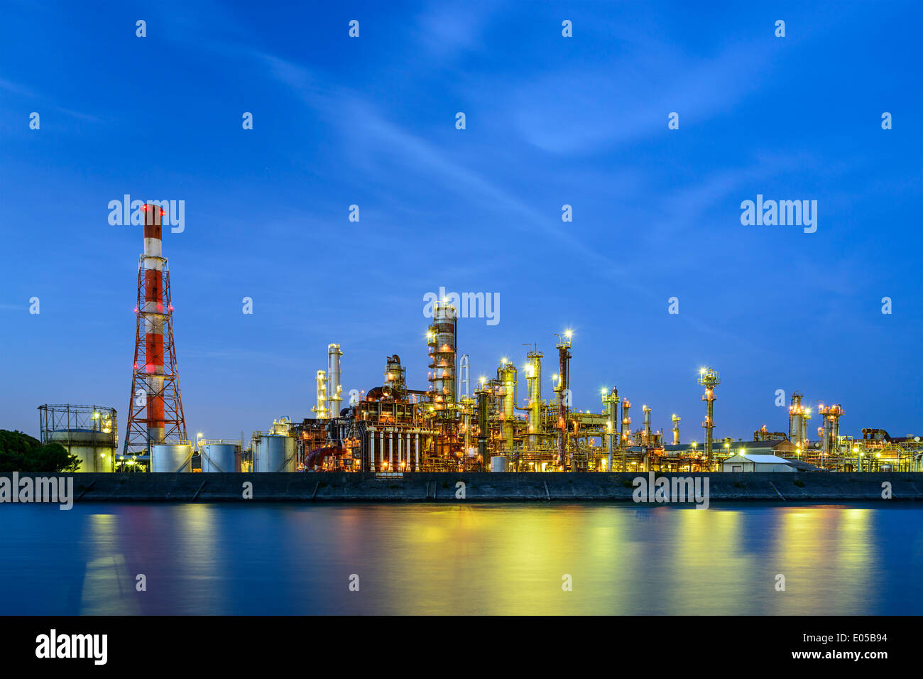 Oil refineries line a river in Yokkaichi, Japan. The city has been a ...