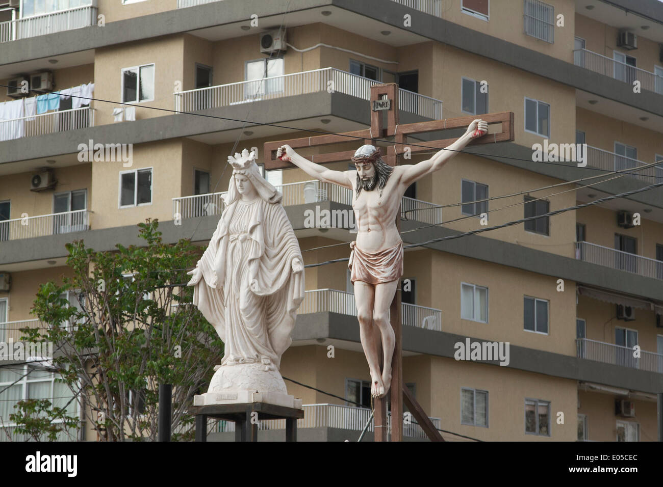Beirut Lebanon. 2nd May 2014. Religious iconography with Jesus on the ...