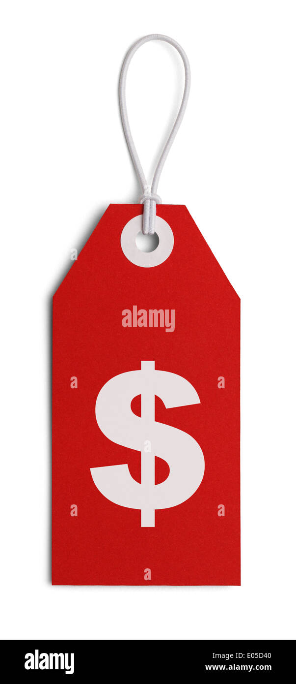 Large Red Tag with the Money Symbol Isolated on White Background Stock ...