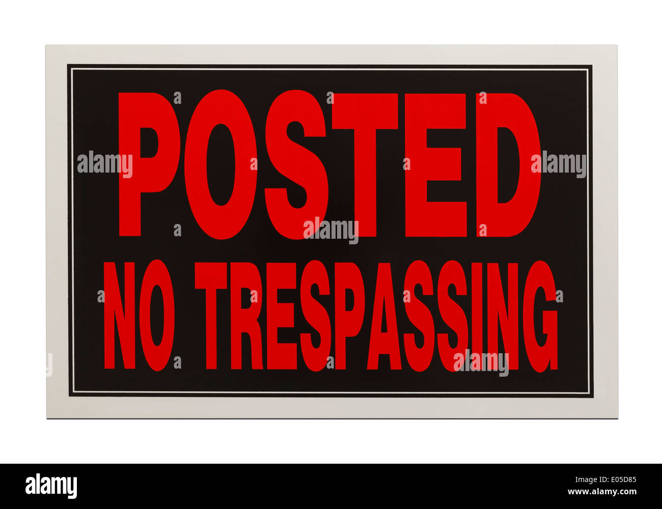 Red and Black, Posted No Trespassing Sign Isolated on White Background ...
