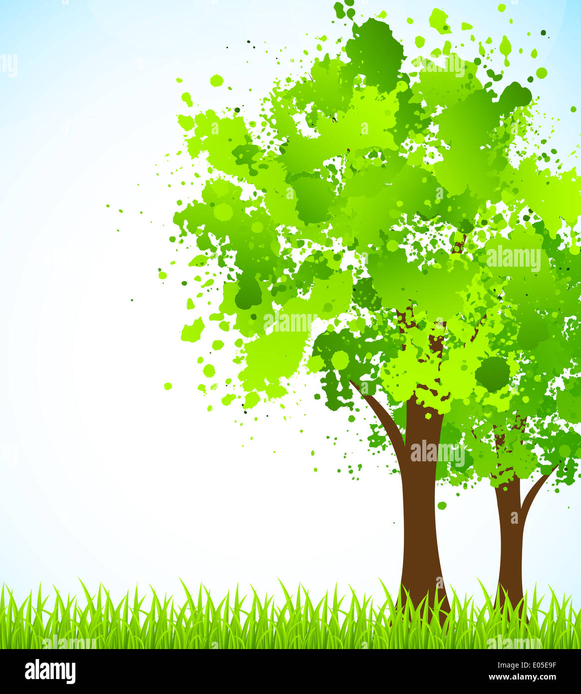 Spring background with tree and grass. Bright illustration Stock Photo ...