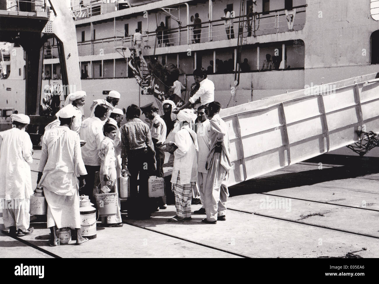Muslim pilgrims boarding a ship in Karachi bound for Jeddah during the ...