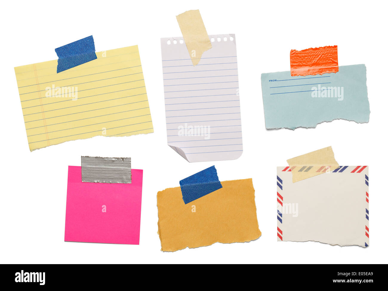 six different scraps of paper notes isolated on white background Stock ...