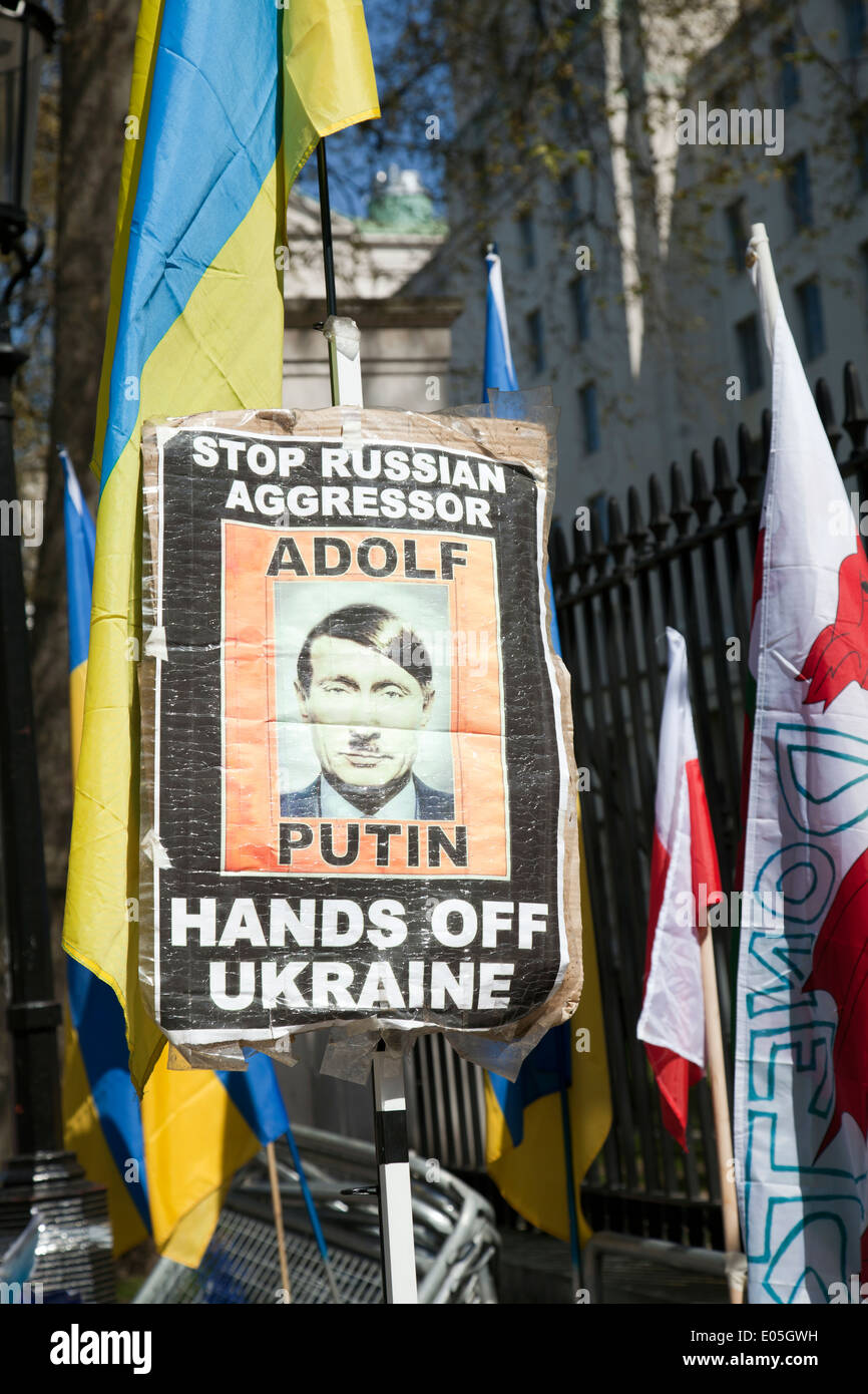 Pro Ukraine Demo Placards on Whitehall - London SW1 - UK Stock Photo ...