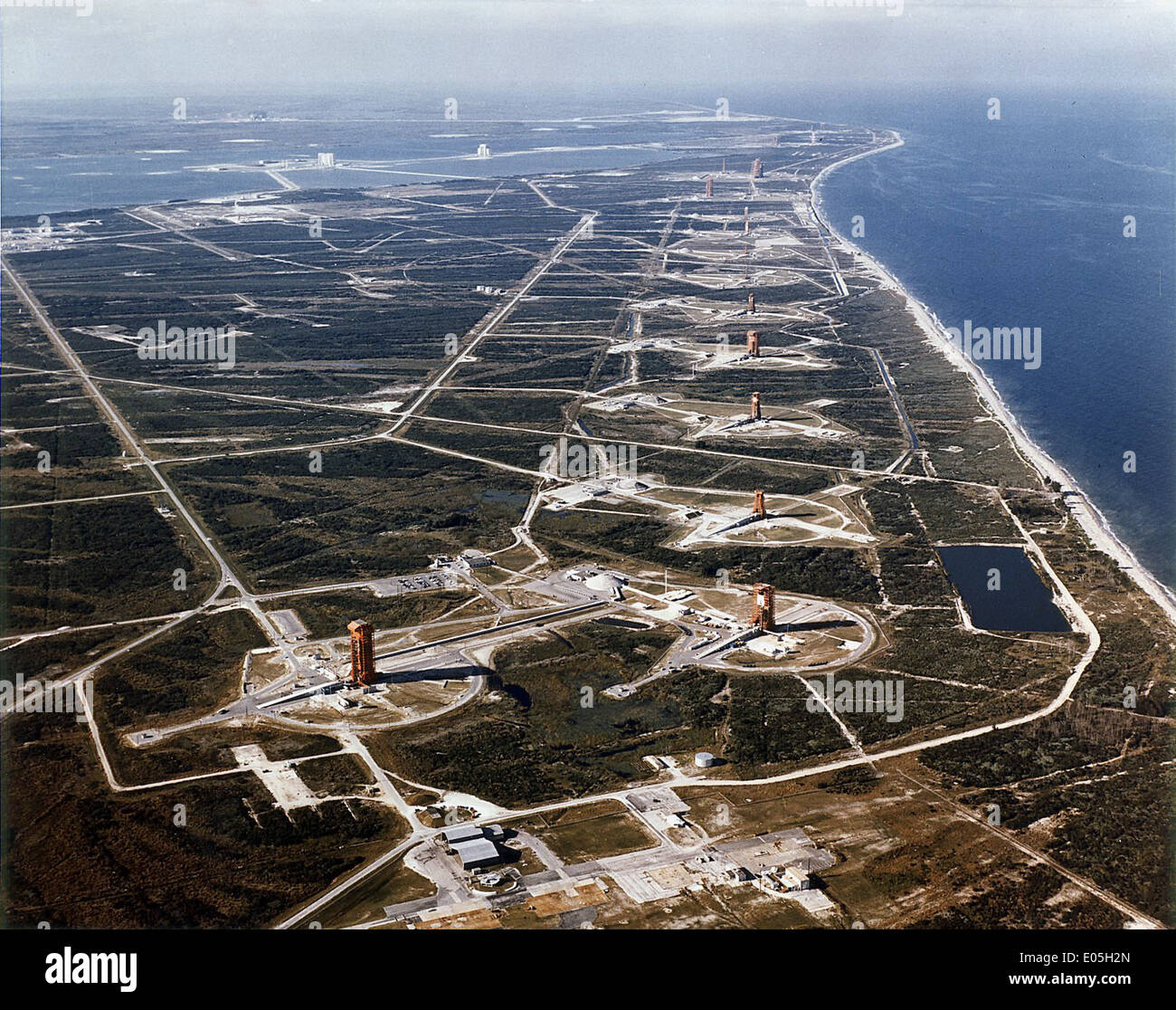 An aerial view of Missile Row at Cape Canaveral's Kennedy Space Center ...