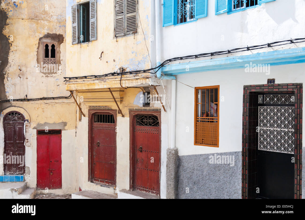 Colorful wall fragment in old Medina, historical part of Tangier ...