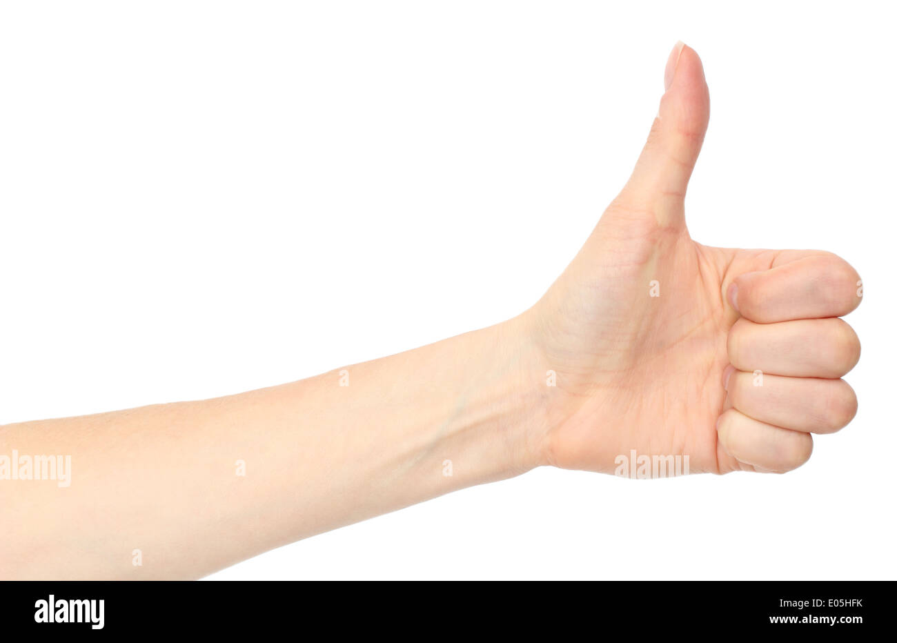 Hand of woman showing thumbs up isolated on white background Stock ...