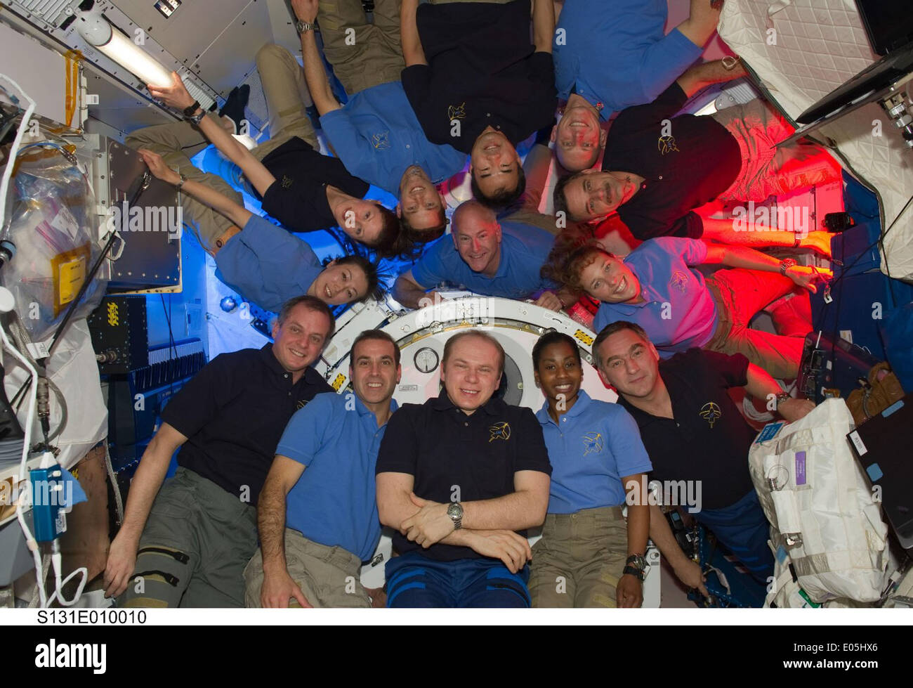 A group portrait of the STS-131 crew and Expedition 23 astronauts taken ...