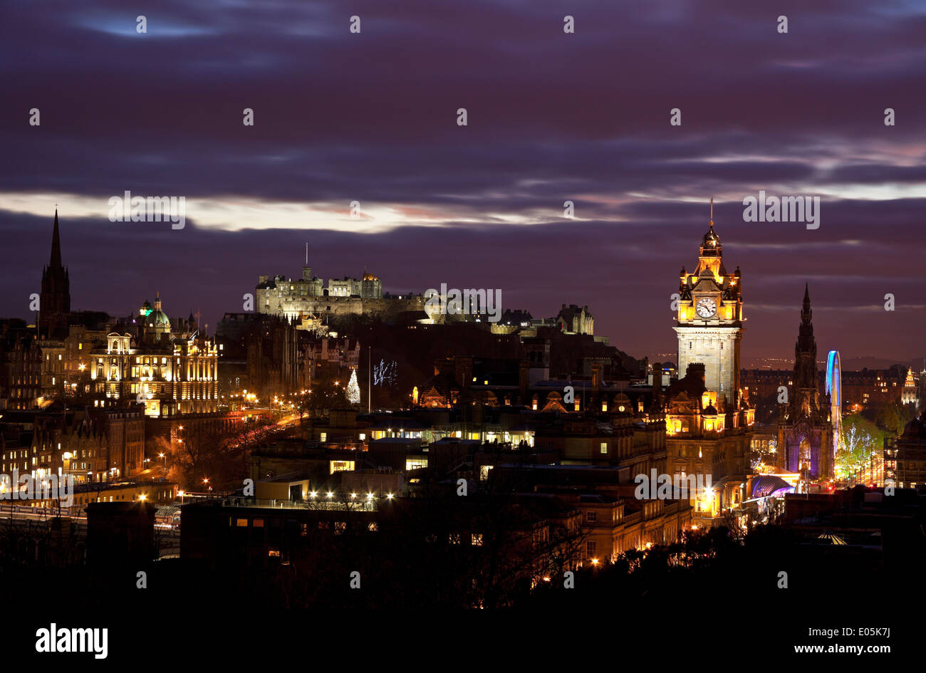 Edinburgh city skyline, with castle at dusk, Scotland Stock Photo - Alamy