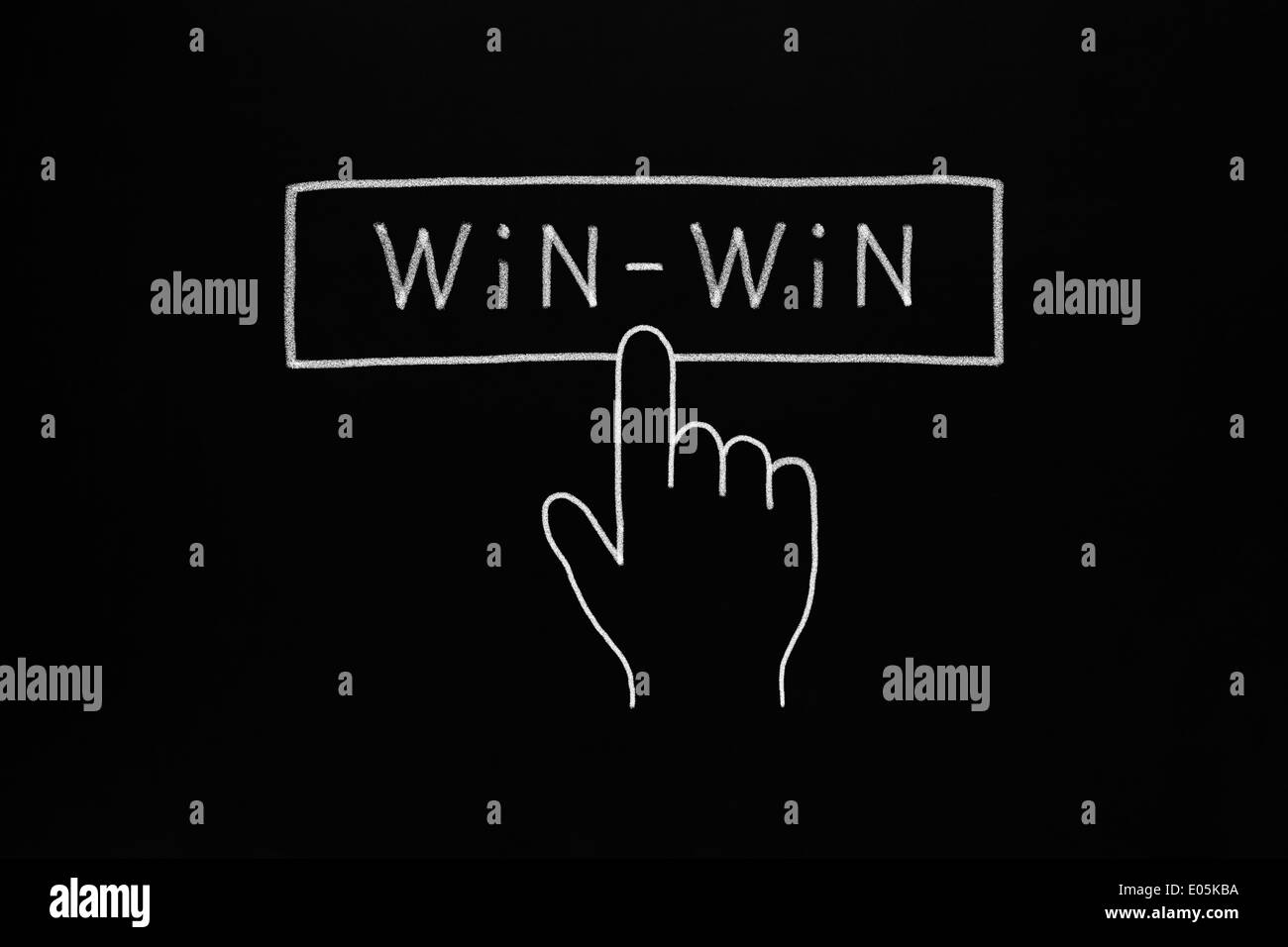 Hand cursor clicking Win-Win button drawn with white chalk on ...