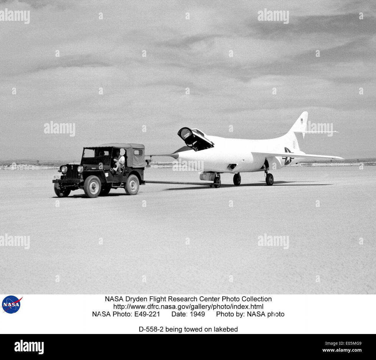 The D-558-2 aircraft was towed across a dry lakebed in 1949, marking a ...