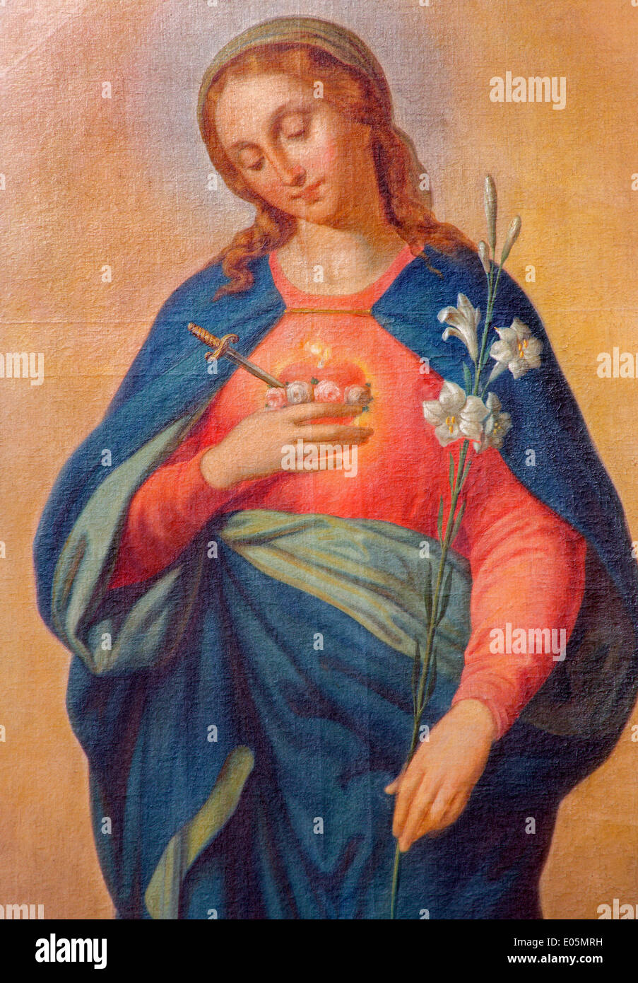 TRNAVA, SLOVAKIA - MARCH 3, 2014: Heart of Virgin Mary. Paint from side ...