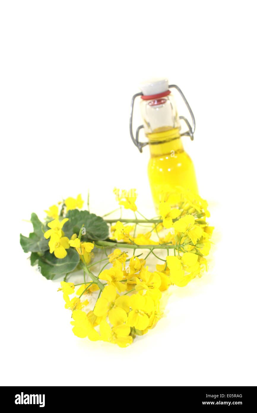 yellow Rapeseed oil on a light background Stock Photo - Alamy