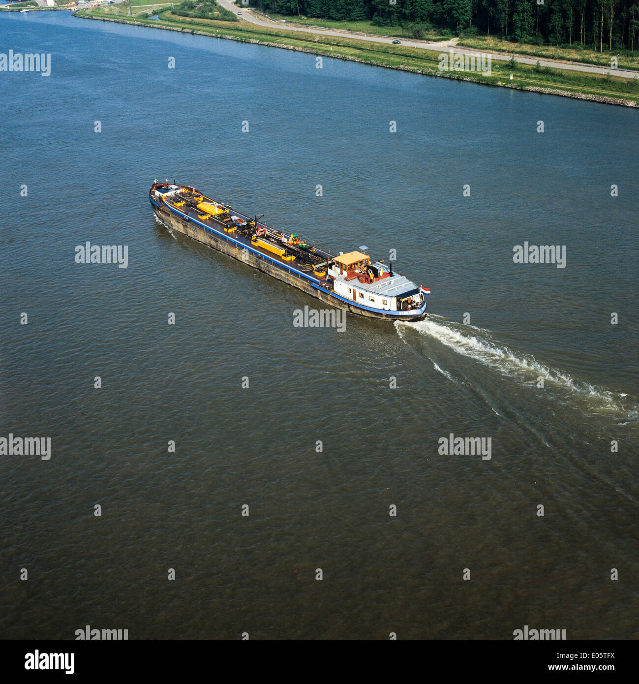 Aerial view of a barge navigating on Rhine river Alsace France Stock ...