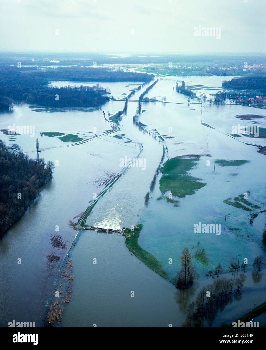 Aerial view of flood and open field lock Alsace France Stock Photo - Alamy