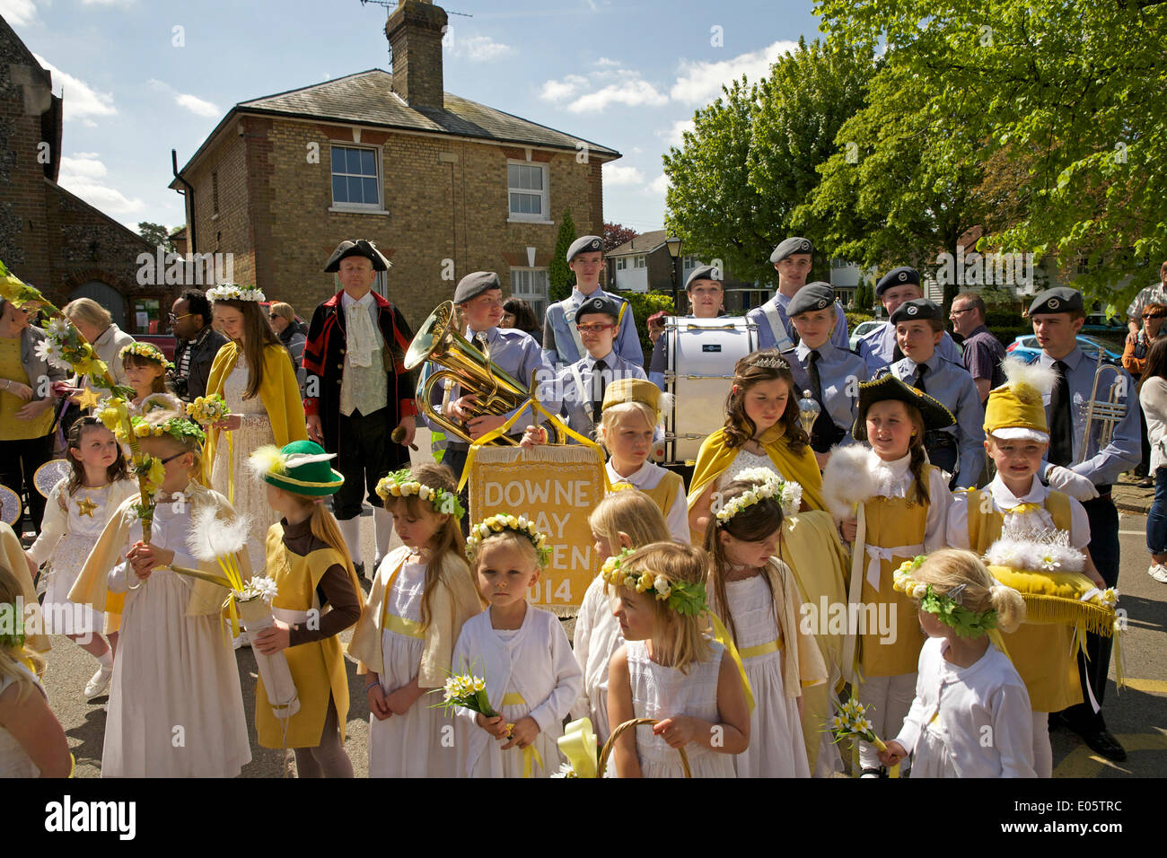 Downe, Kent, UK. 3rd May 2014. Downe May Queen poses for photos along ...