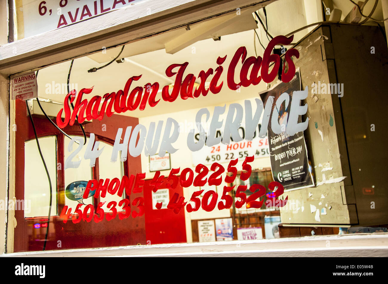 Front window of Shandon Taxi Cabs office on MacCurtain Street in Cork ...