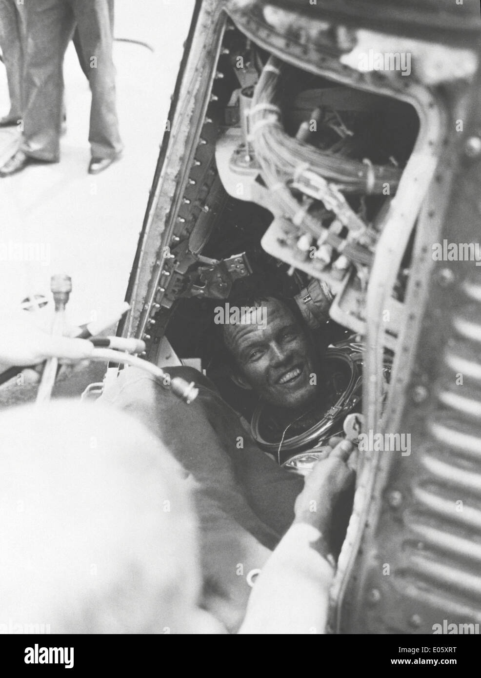 Astronaut Gordon Cooper is pictured inside the Faith 7 capsule after ...