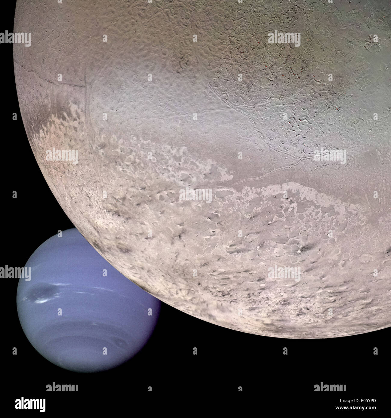 A montage showcasing Neptune and its moon Triton, taken by NASA's ...
