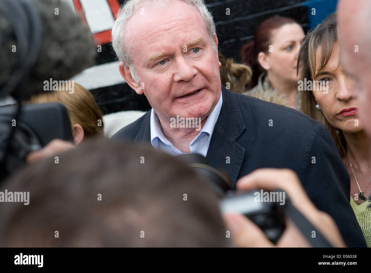 Divis Street , Belfast, 3rd May 2014. Martin McGuinness giving a press ...