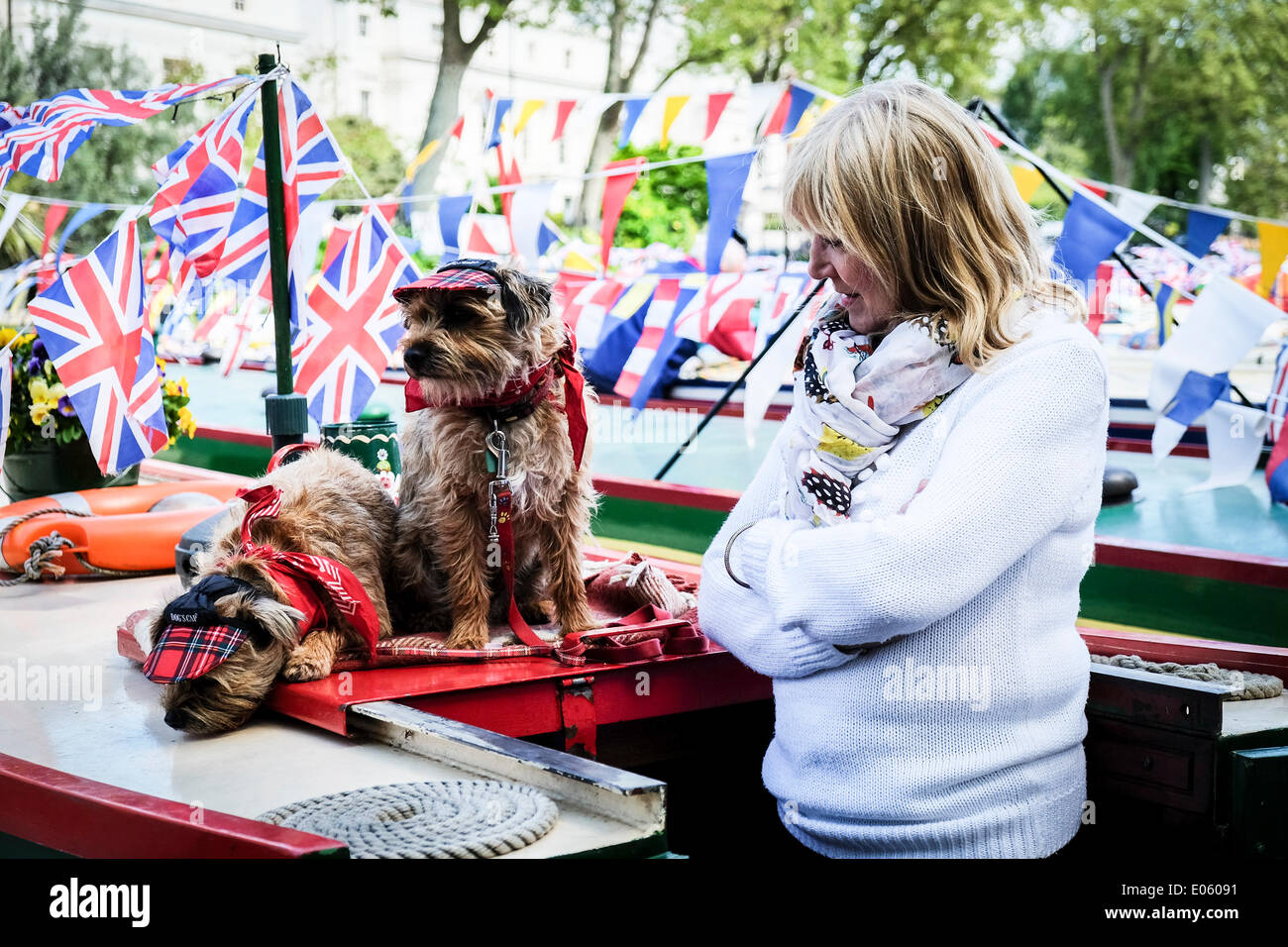 Little Venice, London, UK. 3rd May 2014. Two dogs, Pixie and Gyp ...