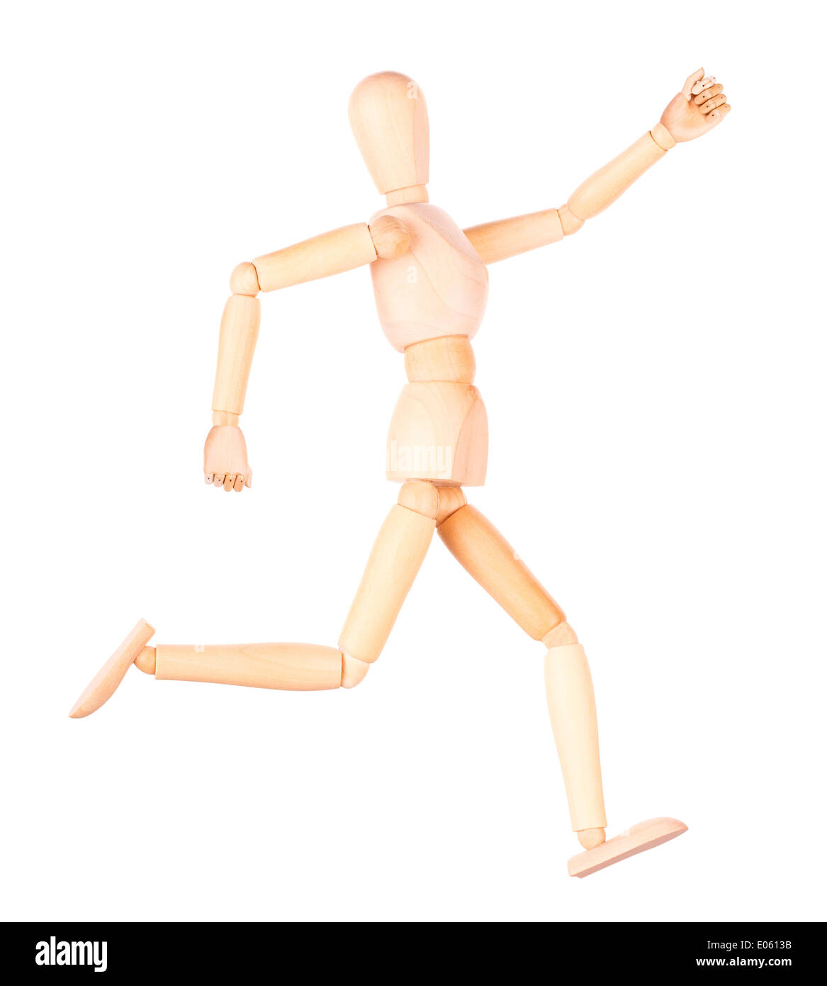 wooden Dummy sprinter running Isolated Over White Background Stock ...