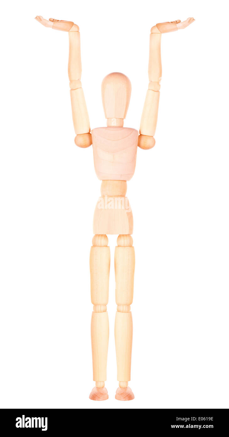 wooden Dummy with empty hand holding Isolated Over White Background ...