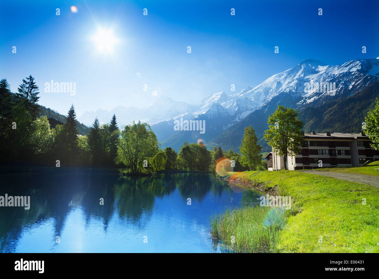 Beautiful landscape with lake in Chamonix, France Stock Photo - Alamy