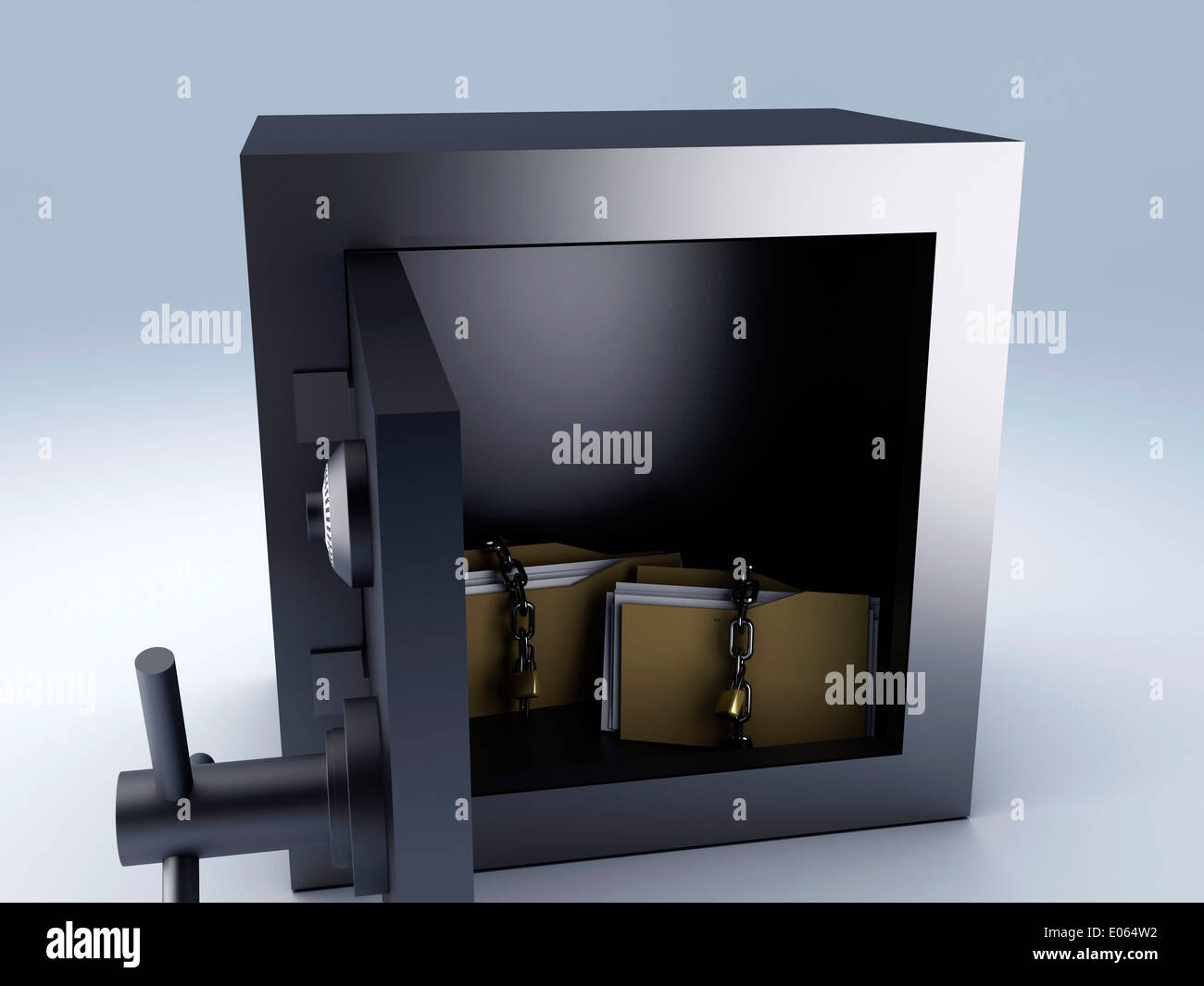 secret padlock folder in steel safe box, 3d illustration Stock Photo ...