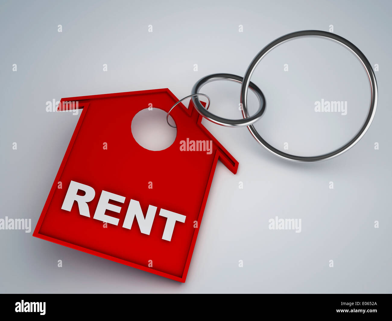 Home key with rent house keychain symbol 3d illustration Stock Photo ...