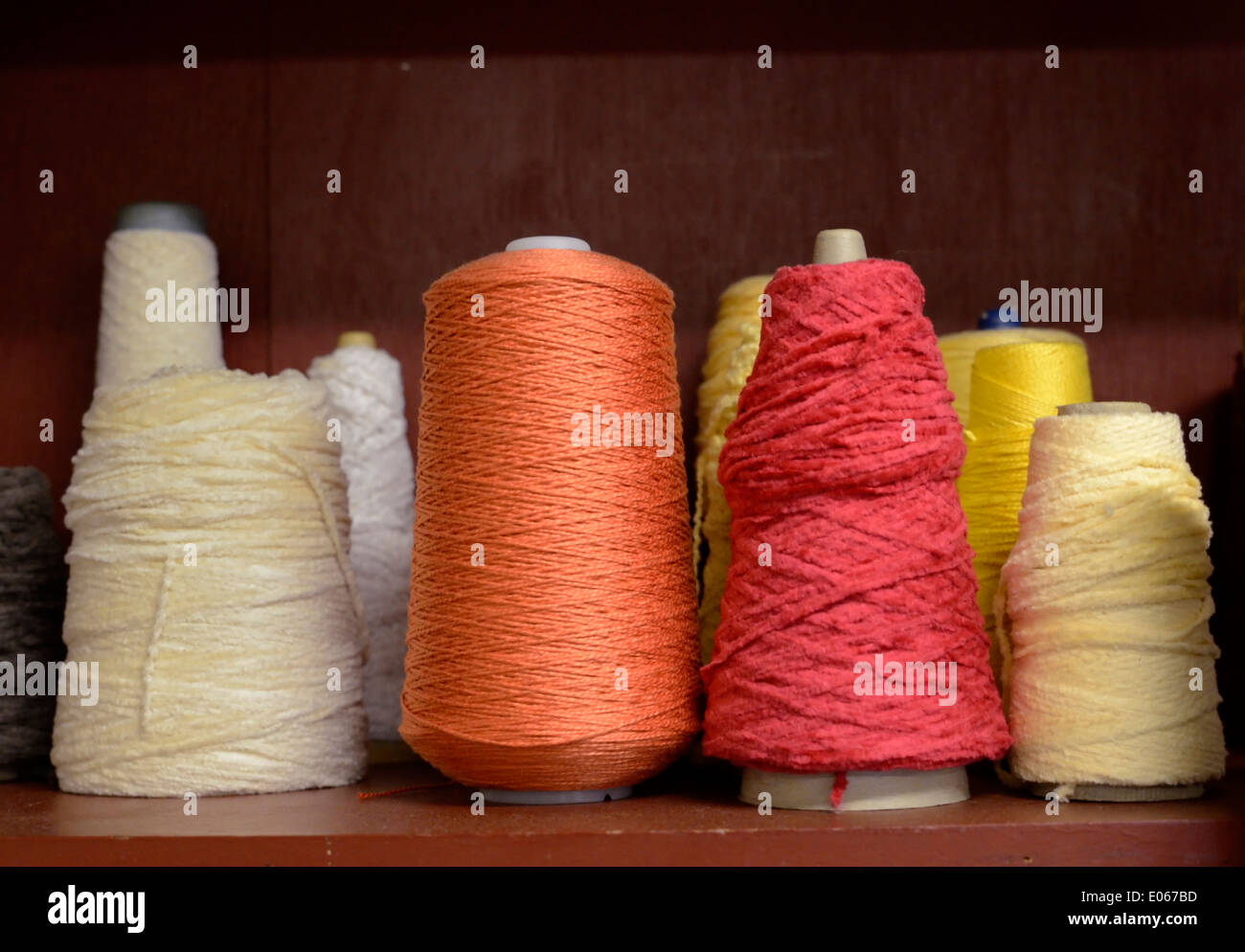 Spools of Colored Weavers Thread at the weaver's shop, Furnace Town ...