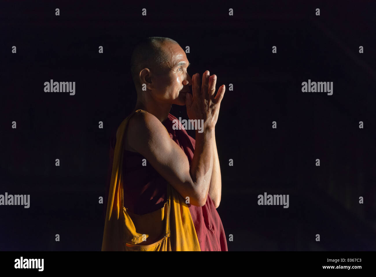 Monk praying at Shwedagon Pagoda, Yangon, Myanmar Stock Photo - Alamy