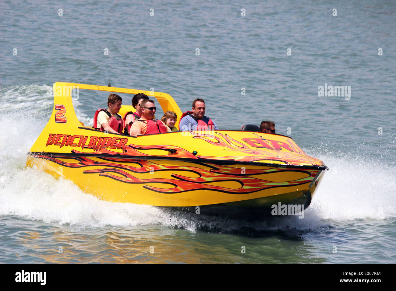 Vacationers take an exciting ride on a jet boat in Myrtle Beach, South ...