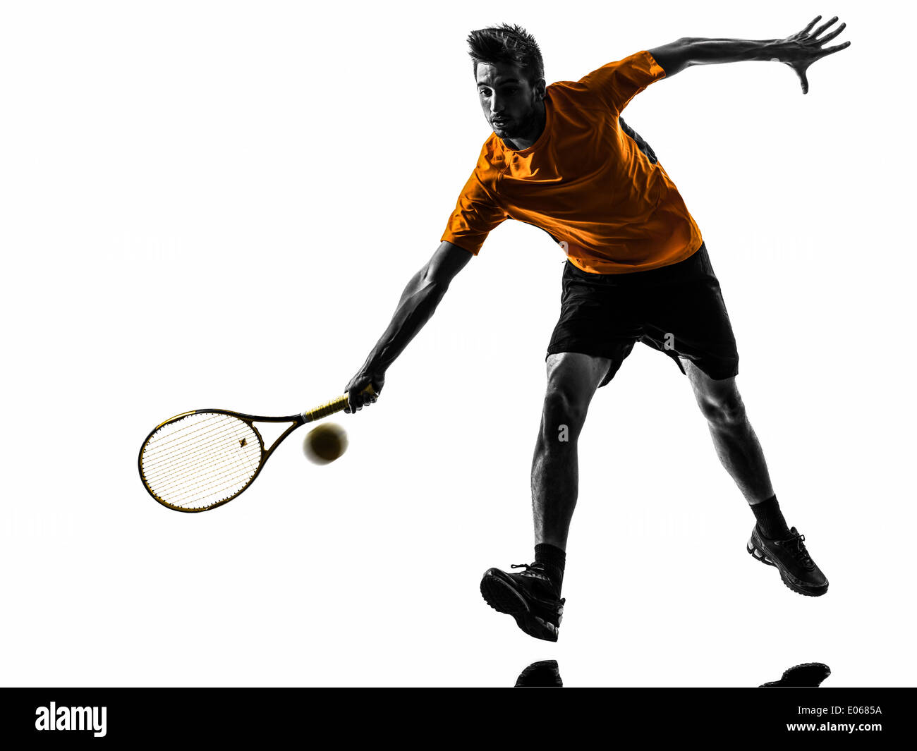 one man tennis player in silhouette on white background Stock Photo - Alamy