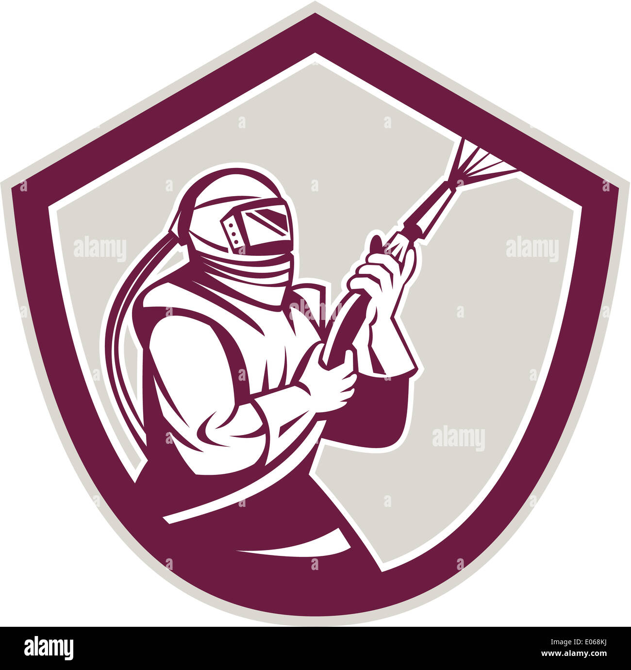 Illustration of a sandblaster worker holding sandblasting hose wearing ...