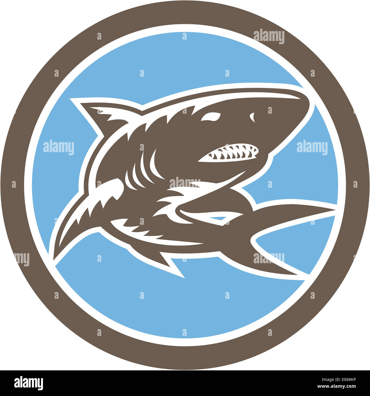 Illustration of a shark swimming set inside circle on isolated ...