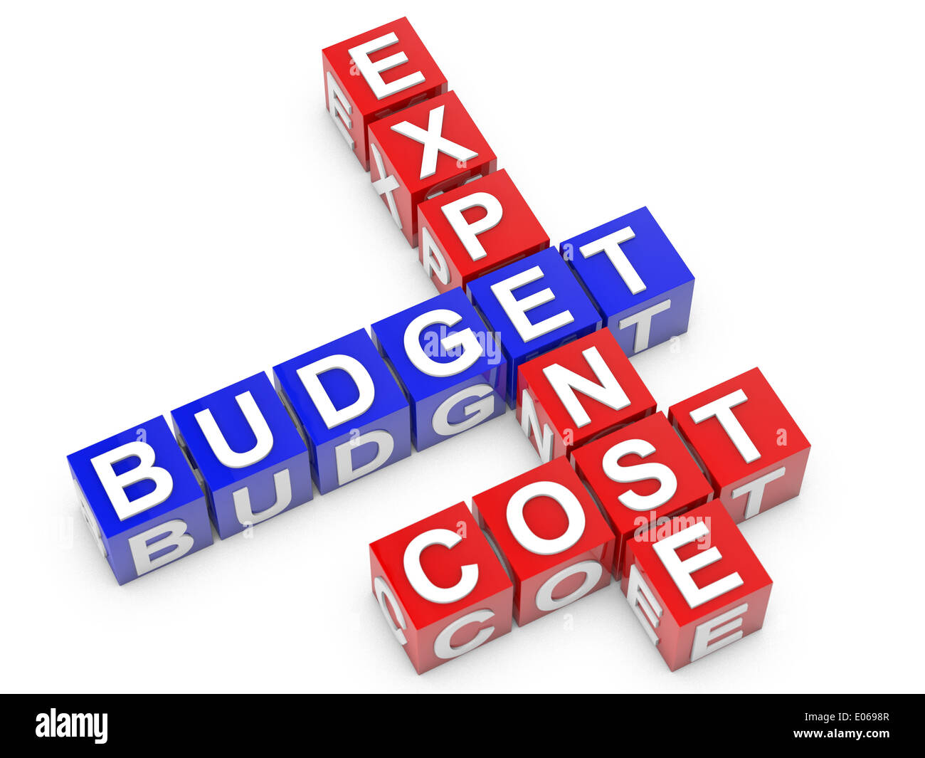 Expense Budget and Cost blue and red cubes over white Background Stock ...