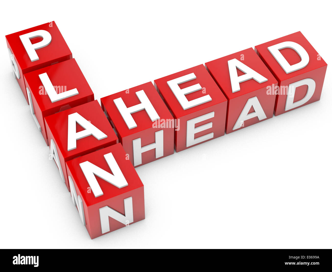 red Plan Ahead cubes over white background Stock Photo - Alamy