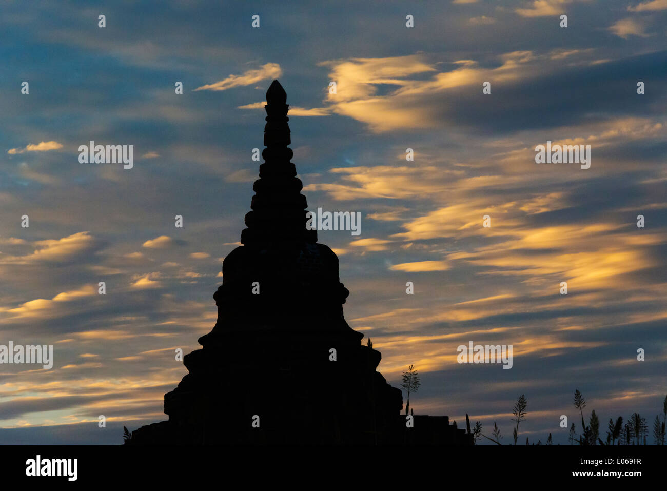 Silhouette of ancient temples and pagodas at sunset, Bagan, Myanmar ...