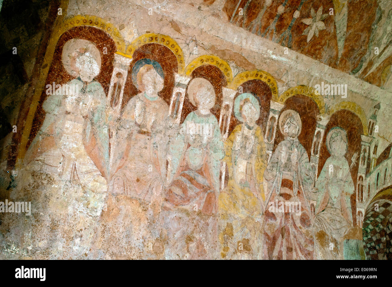 Wall painting in St. Mary`s Church, Kempley, Gloucestershire, England ...