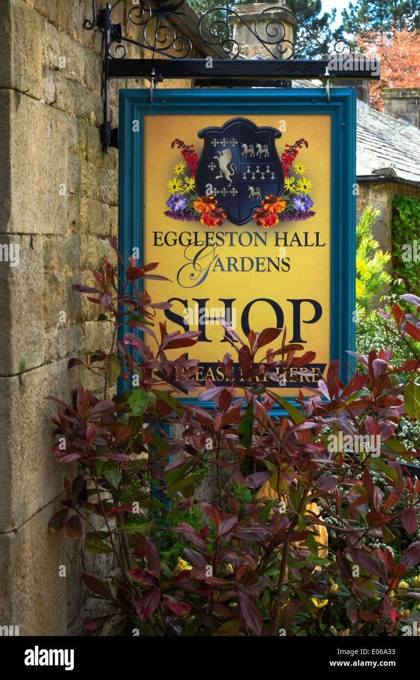 Sign for Eggleston Hall Gardens Shop Stock Photo - Alamy