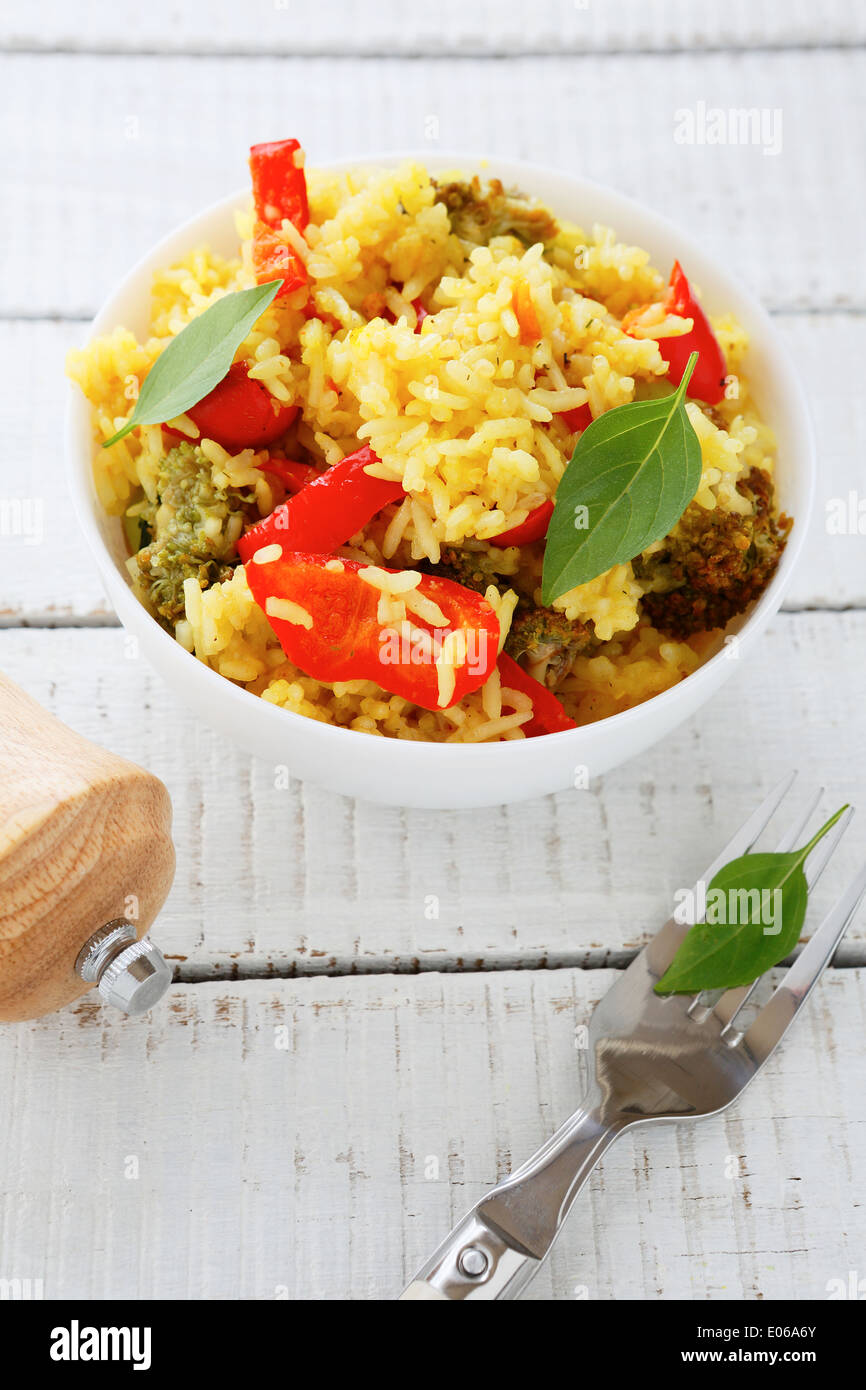 vegetable pilaf in a white bowl, food closeup Stock Photo - Alamy