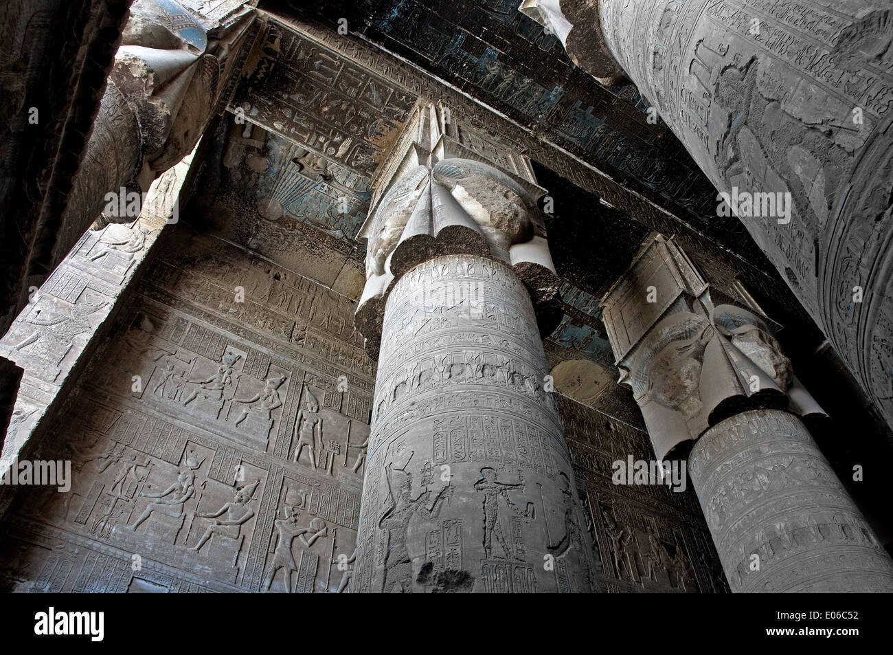 Egypt,Dendera,Ptolemaic temple of the goddess Hathor. View of ceiling ...