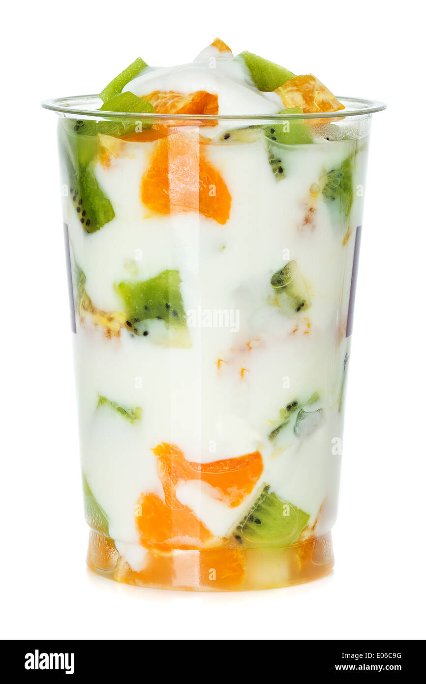 Background fruit salad yogurt Cut Out Stock Images & Pictures - Alamy