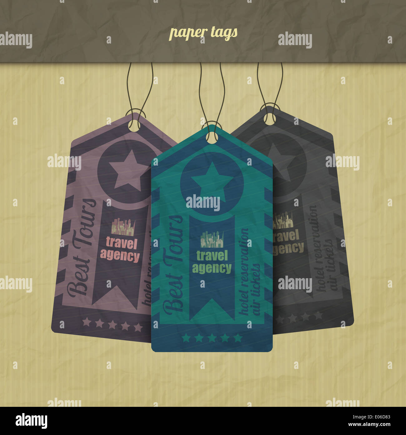 set of travel agency tags for new season announcement Stock Photo - Alamy