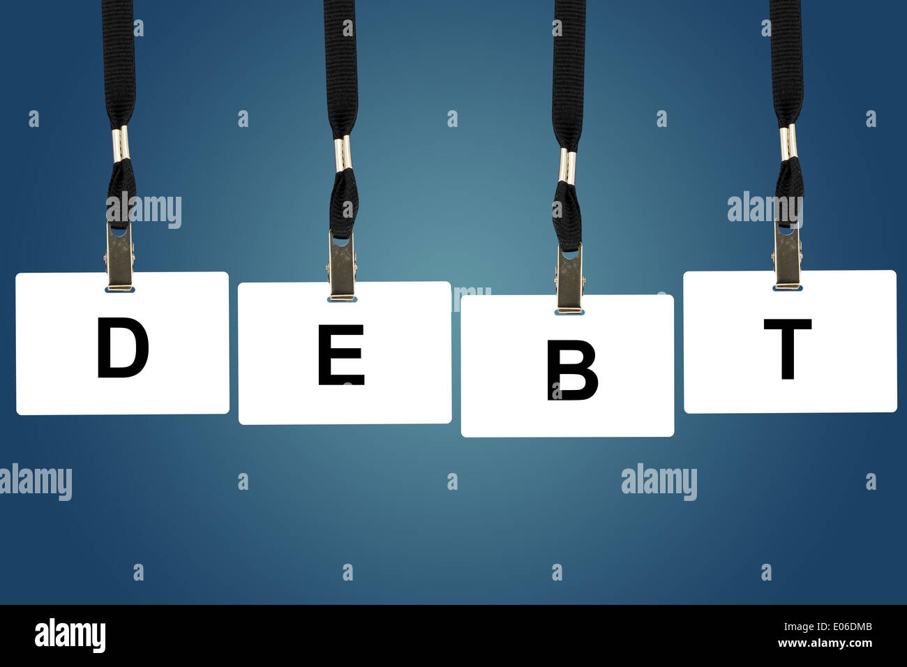 financial debt word on badge with blue background Stock Photo - Alamy